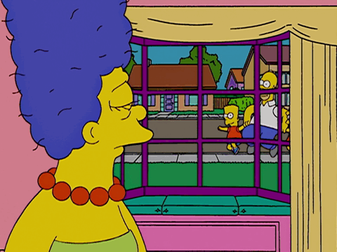 What episode is it... homer, lisa, and Bart jovially pass by the window ...
